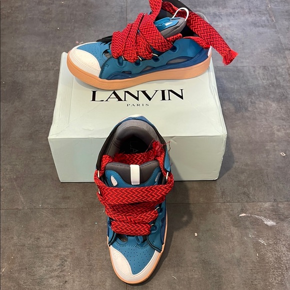 Lanvin | Shoes | Lanvin Blue Sneakers With Red Laces | Poshmark